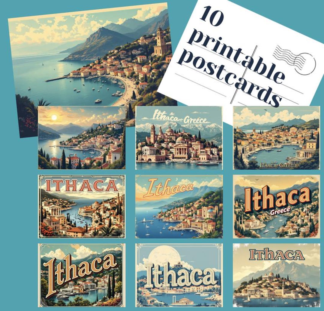 10 Vintage Tourism Travel Ithaca Greece Printable Postcards, Printable ...