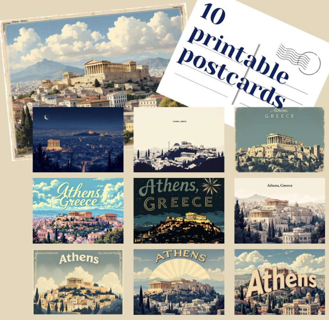 10 Vintage Tourism Travel Athens Greece Printable Postcards, Printable ...