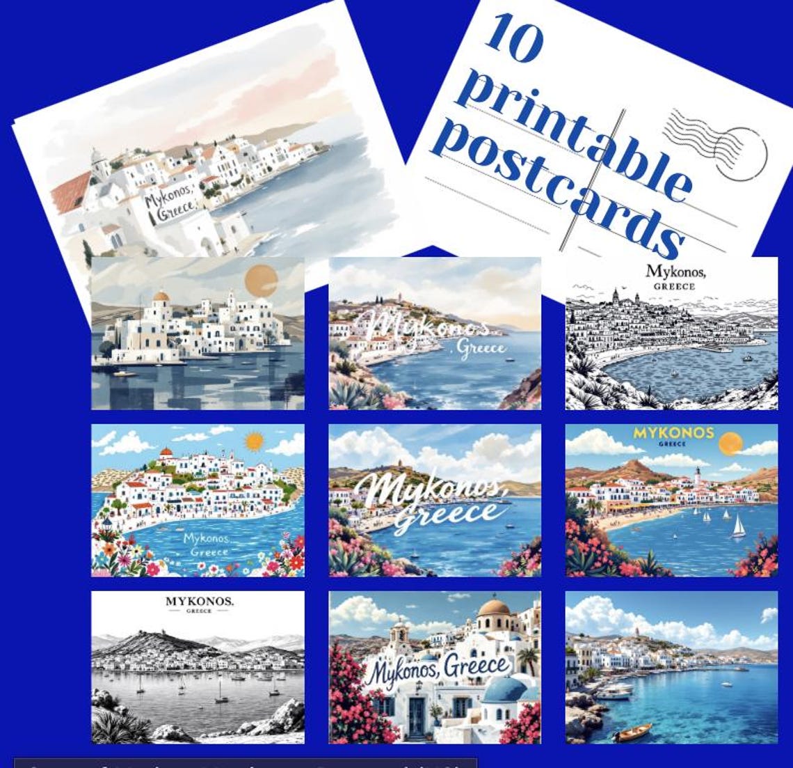10 Vintage Tourism Travel Mykonos Greece Printable Postcards, Printable ...