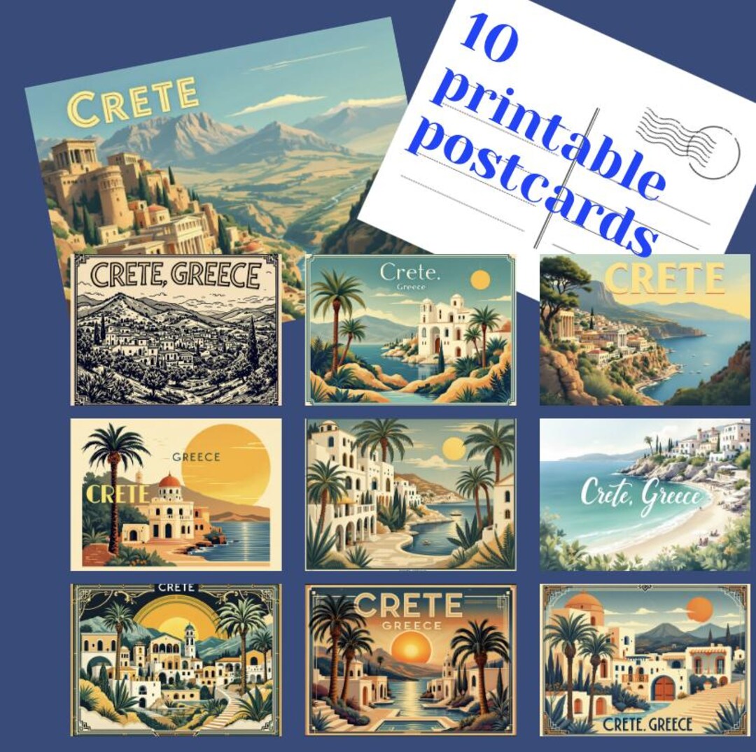 10 Vintage Tourism Travel Crete Greece Printable Postcards, Printable ...