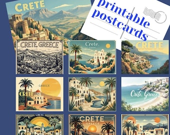 10 Vintage Tourism Travel Santorini Greece Printable Postcards ...