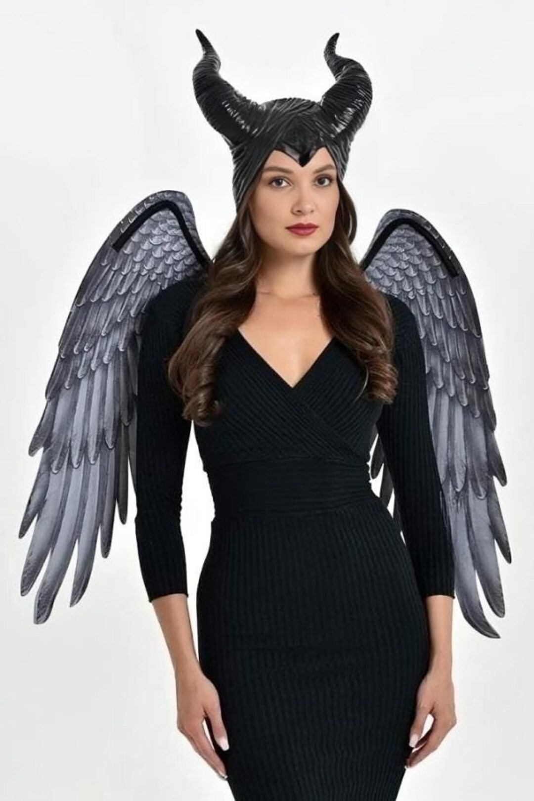 Maleficent Costume Set Latex Horned Mask & Gray Wings, Disney Villain ...