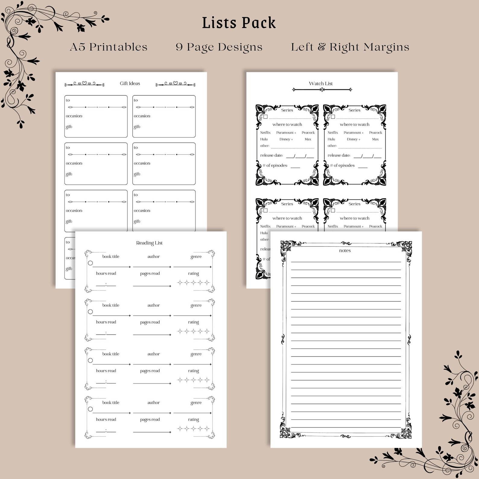 Planner Printables for A5, to Do Lists, Simple Planner Printables, A5 Size PDF Printables, List ...
