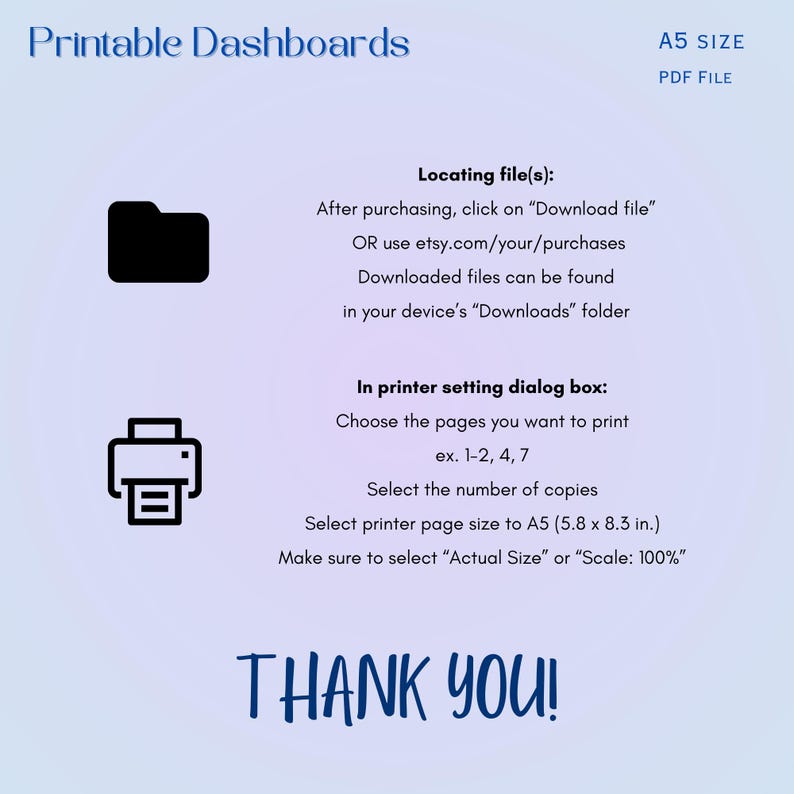 Printable Dashboards, A5 Planner Dashboards, Minimalist Aesthetic ...