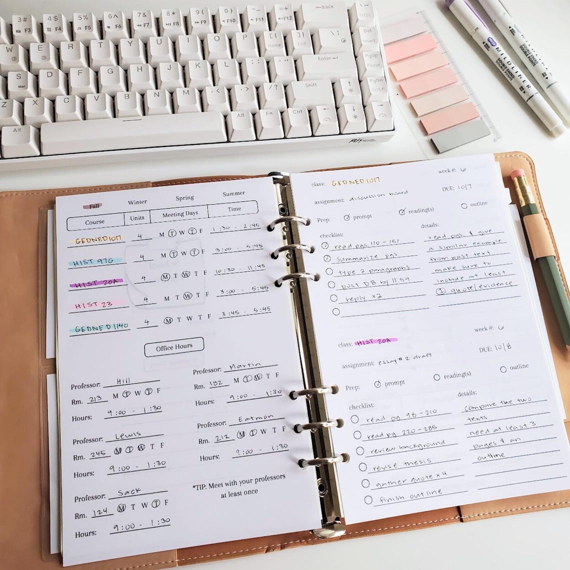 Student Planner, Half Size Planner Pages, Planner for Half Size ...