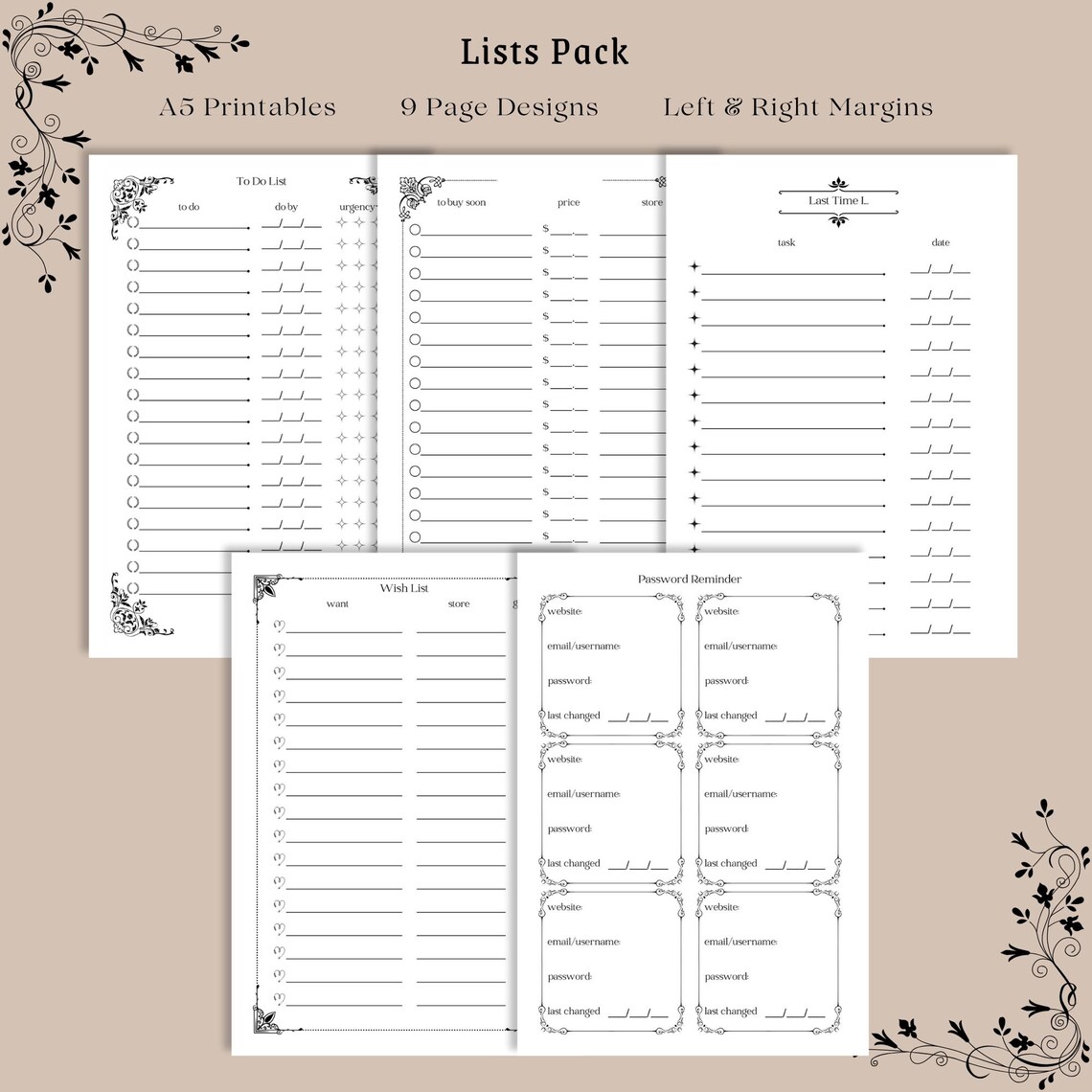 Planner Printables for A5, to Do Lists, Simple Planner Printables, A5 Size PDF Printables, List ...