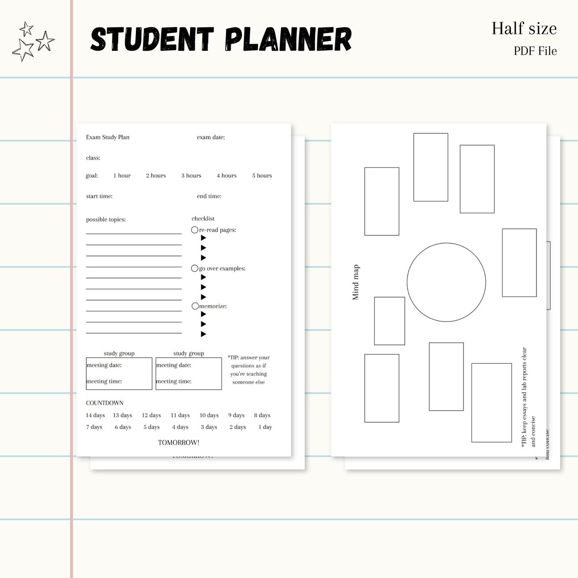 Student Planner, Half Size Planner Pages, Planner for Half Size ...