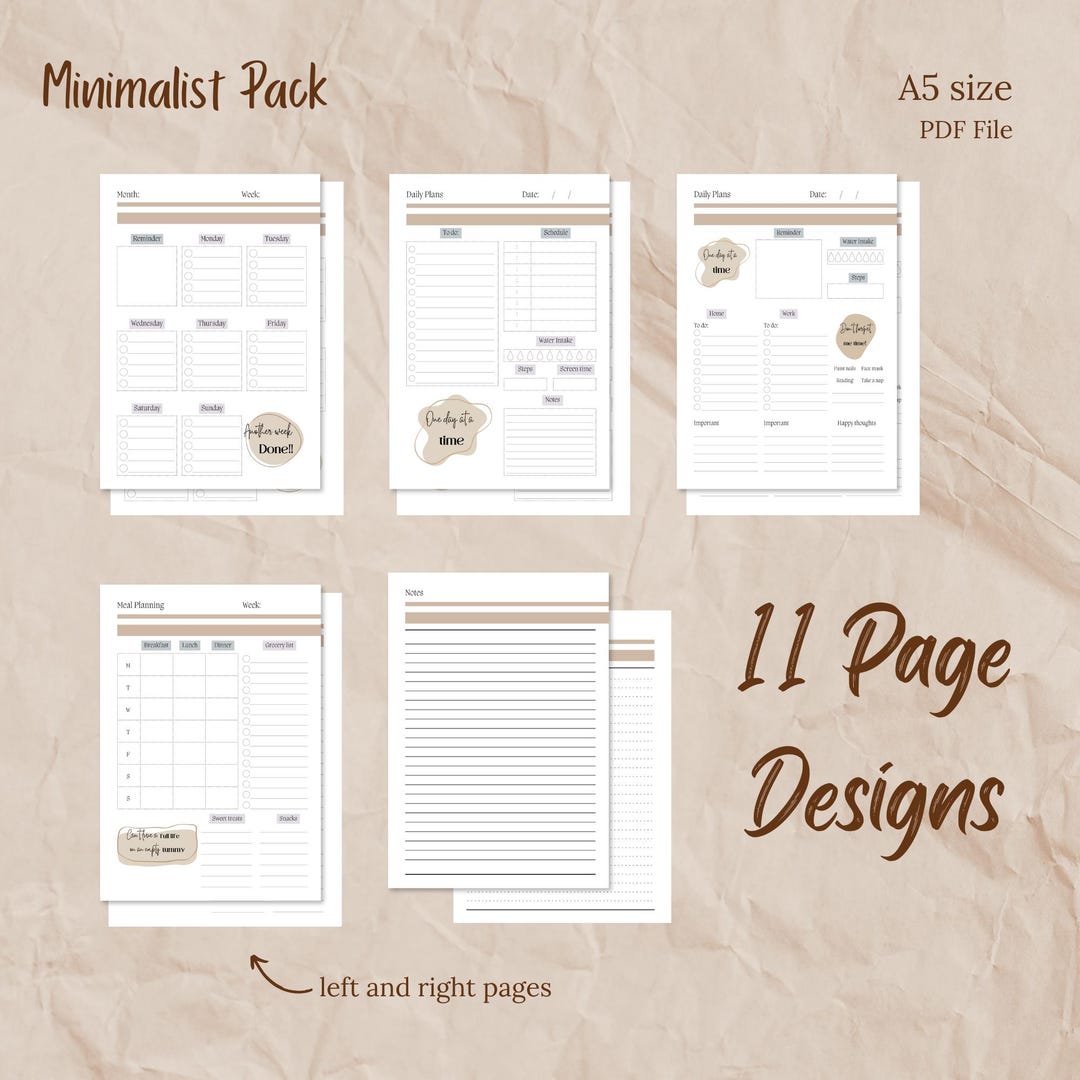 A5 Printable, Minimalistic Planner, Printable Planner, Planner Layouts ...