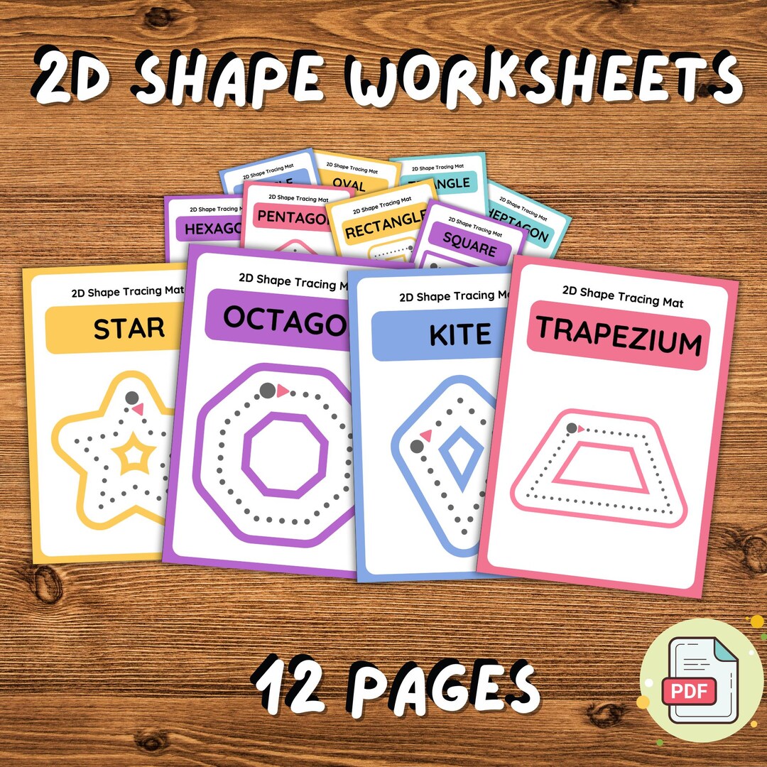 Fun 2D Shape Tracing Worksheets for Kids Colorful Dotted Design - Etsy