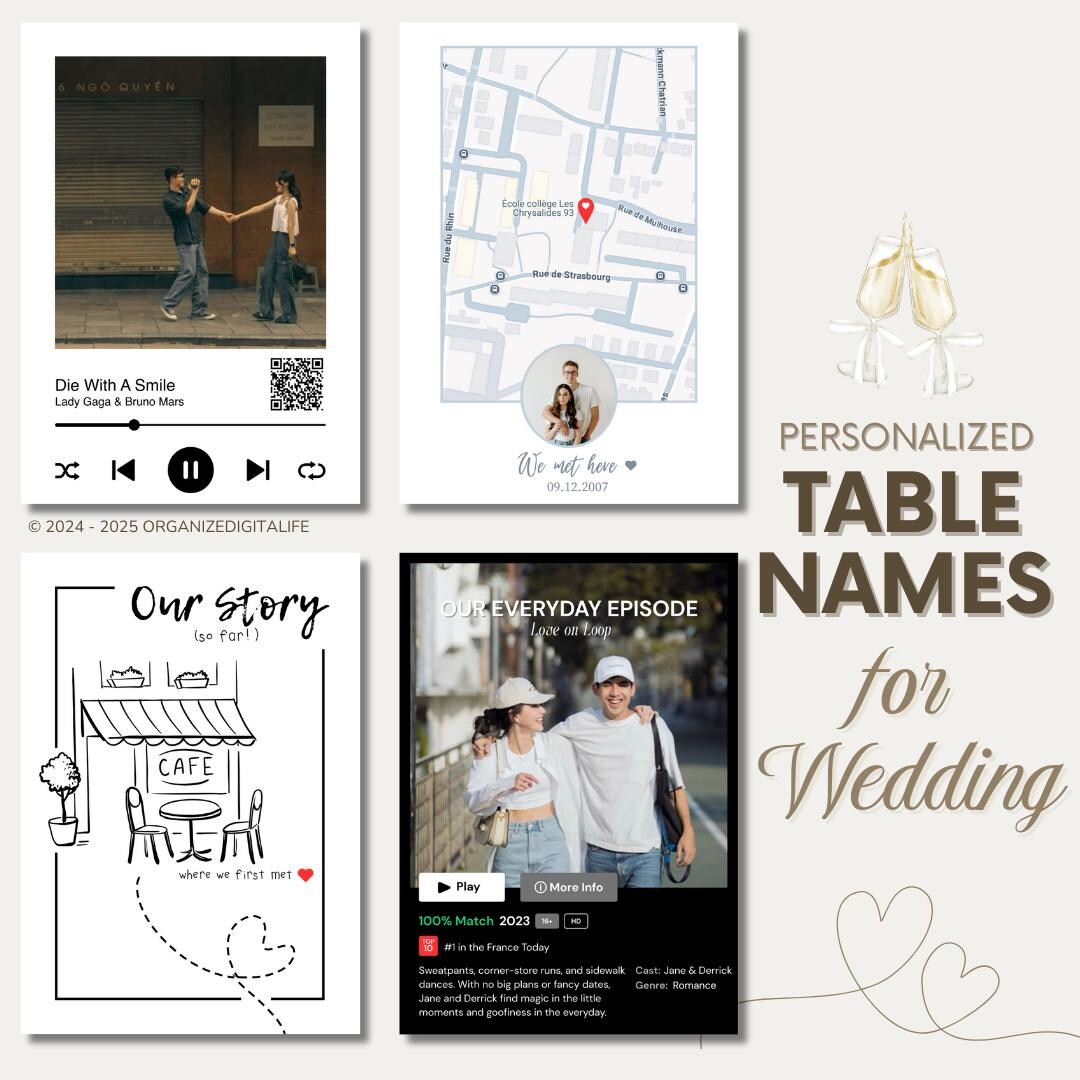 Custom Wedding Table Names Printable – Personalized Song, Timeline ...