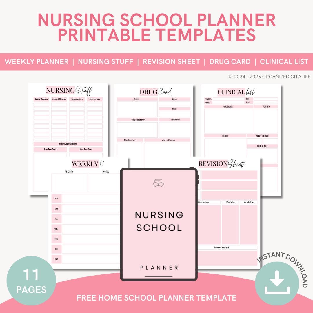 Nursing School Planner Printable Templates PDF Weekly Planner, Nurse ...