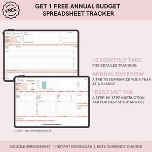 Ultimate Annual Budget Spreadsheet (pink) | Income, Savings, Debt ...