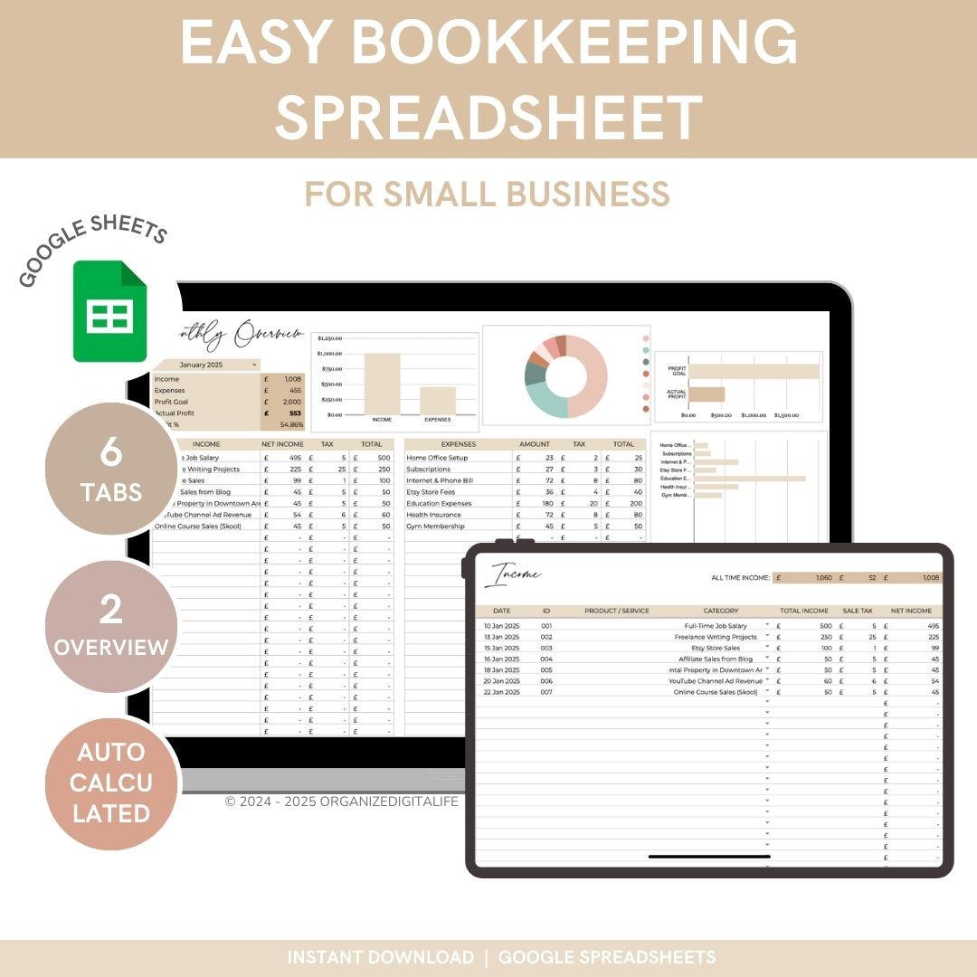 Easy Bookkeeping Spreadsheet for Small Businesses Professionals ...