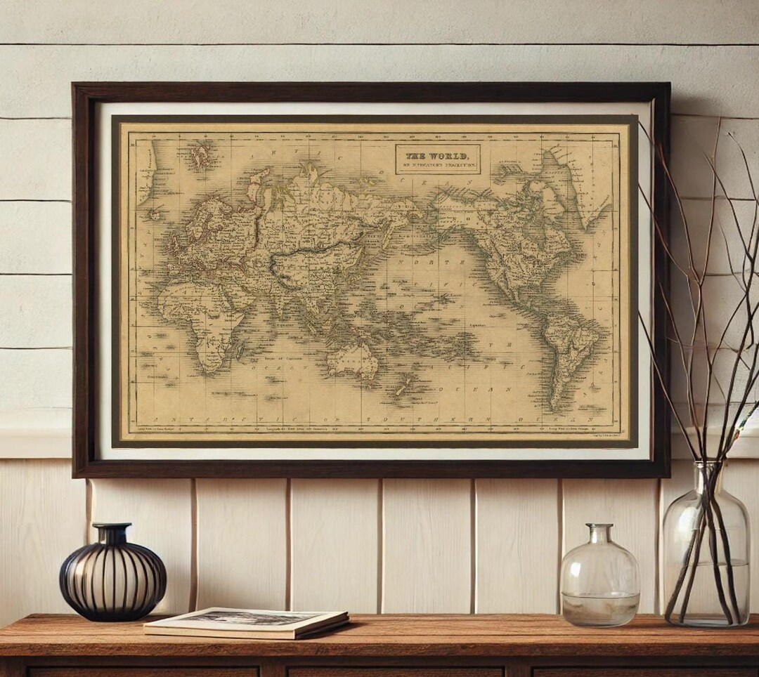 Vintage 19th Century World Map, Printable World Map Wall Art ...