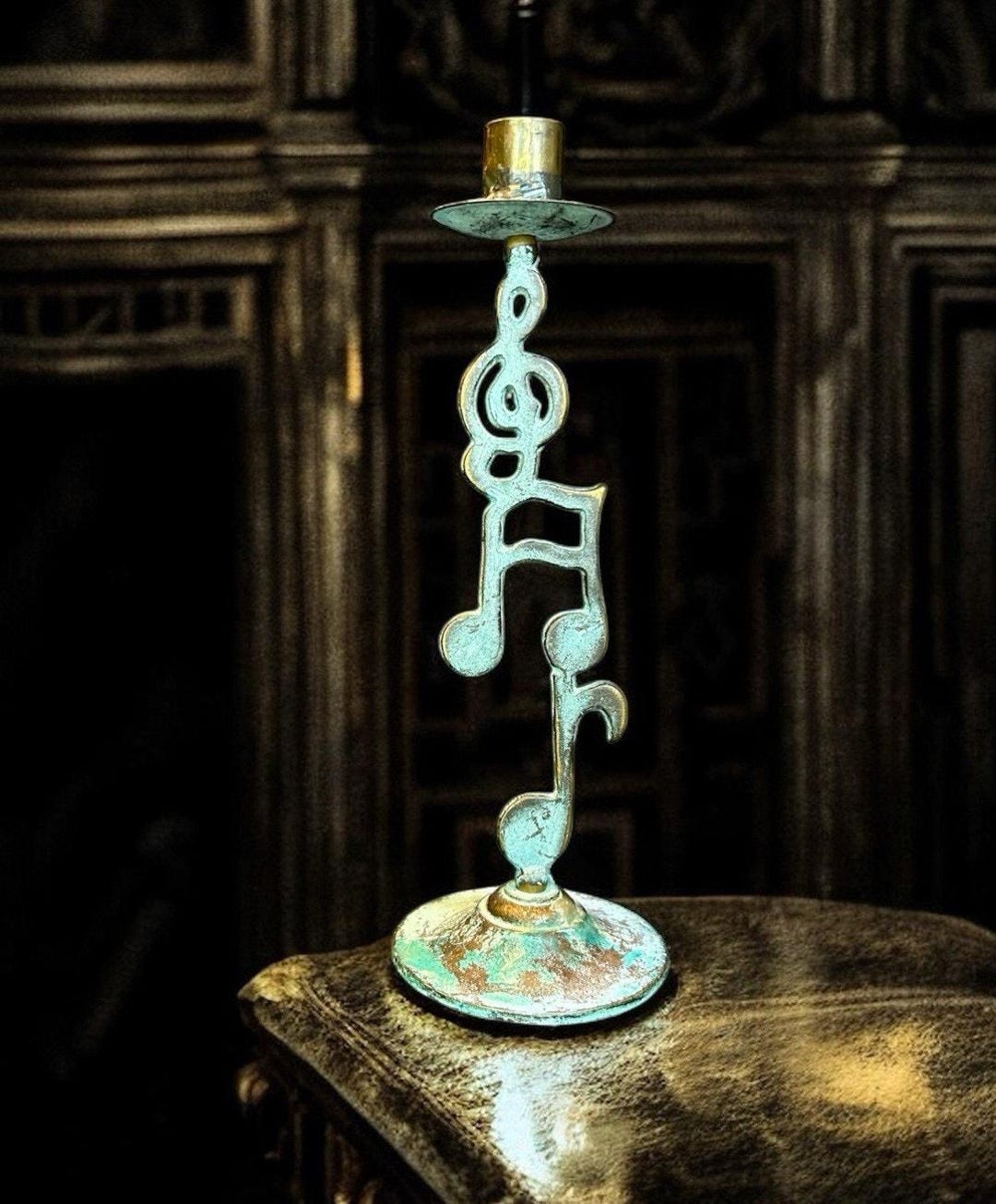 Vintage Brass Music Notes Candlestick Holder - Patina Finish -10 Inch’s ...