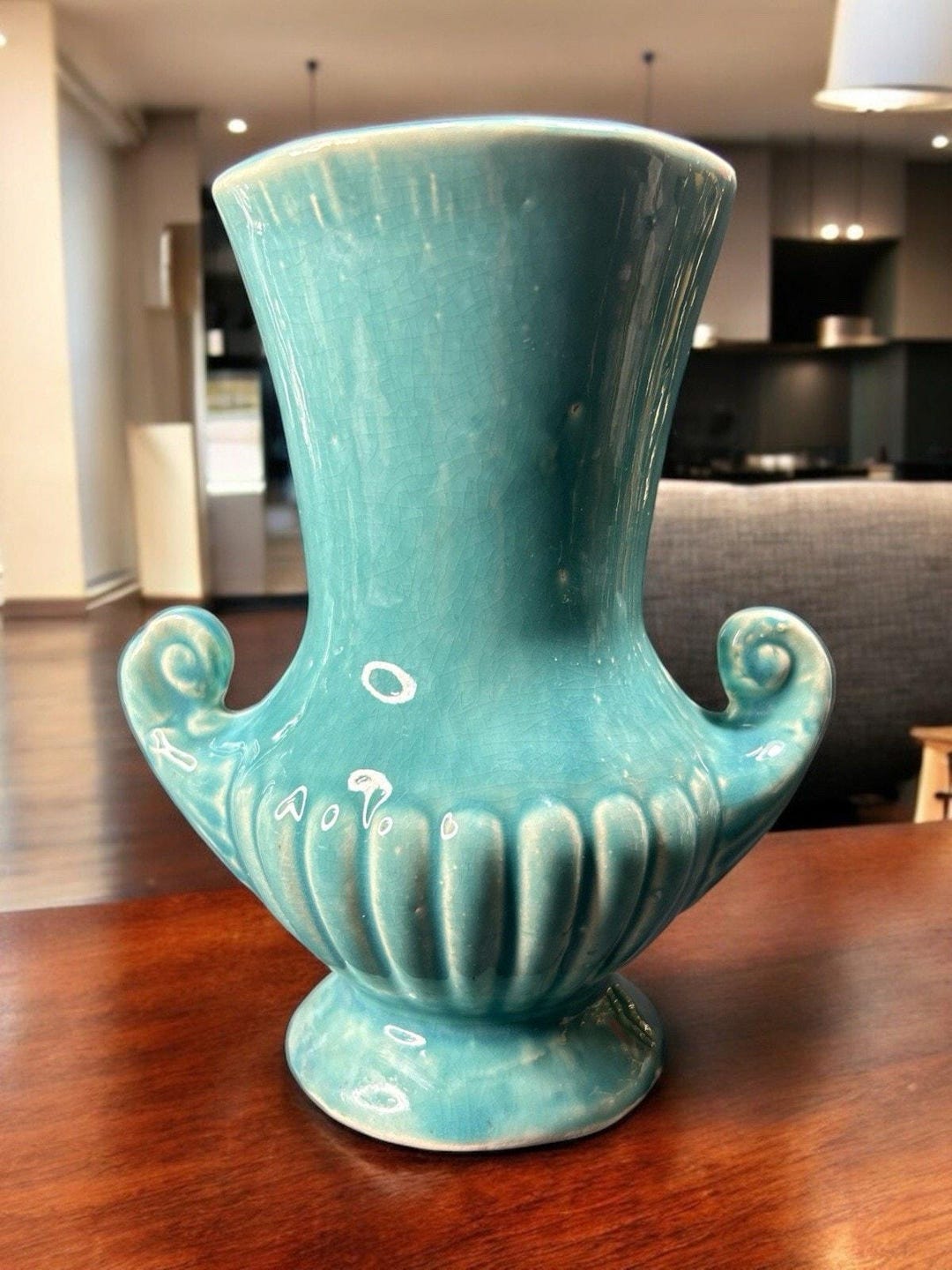 Vintage Mccoy Turquoise Green/blue - 1940s Urn Vase -marked - Etsy
