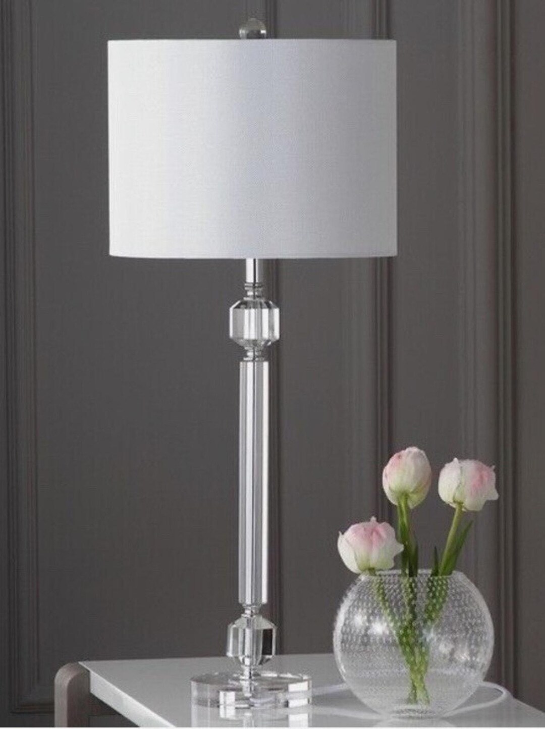 Safavief COSNA 28.5 in -table Lamp, Clear Acrylic Crystal Base, White ...