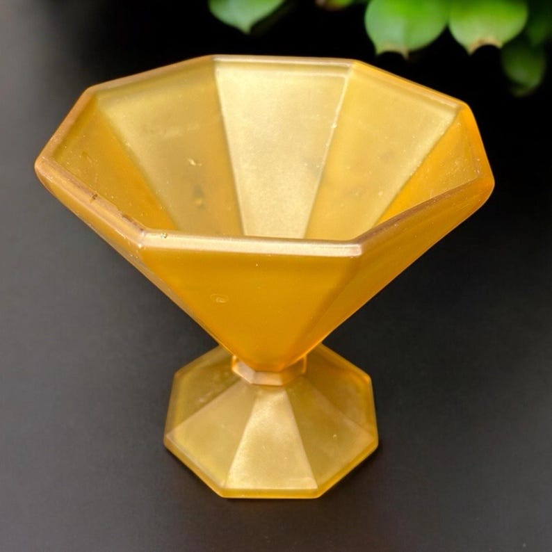 Rare-antique Satin Amber Glass Octagonal Glass Footed Bowl/ Capote 6”x6 ...