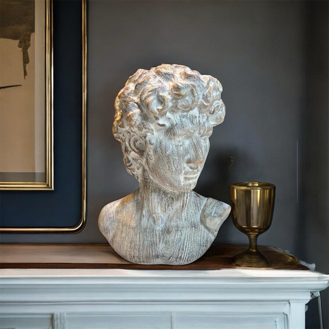 Bust of Michelangelo’s David - Distressed Painted Wood Style 10” X 9 ...