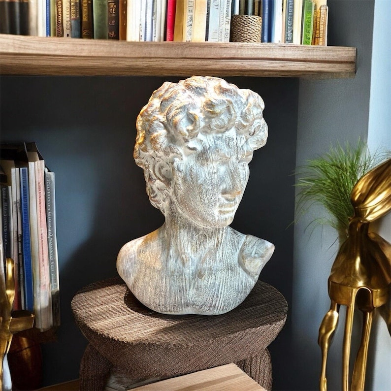 Bust of Michelangelo’s David - Distressed Painted Wood Style 10” X 9 ...
