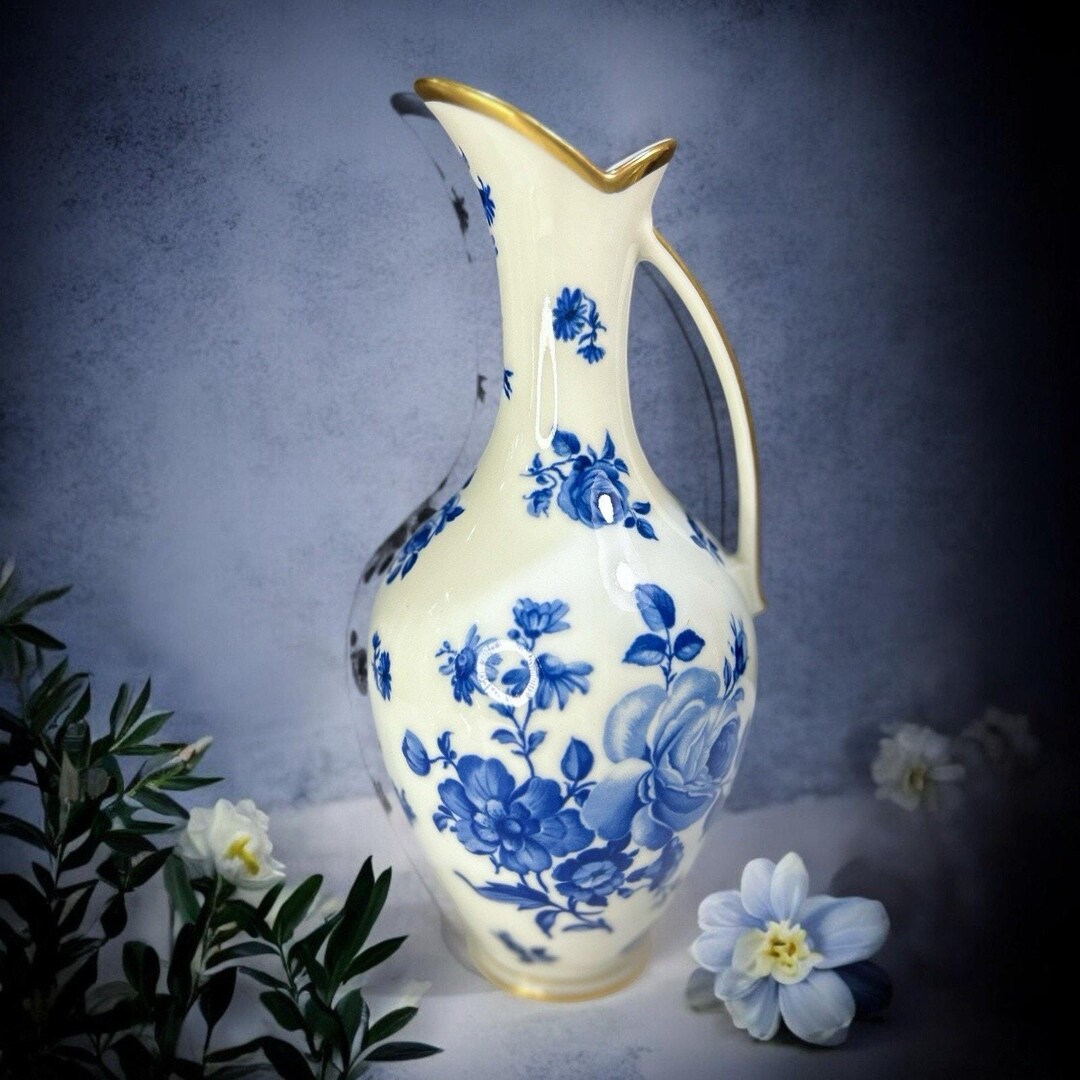 Royal Porzellan Bavaria KPM Handarbeit Blue Floral/22k Gold Pitcher ...