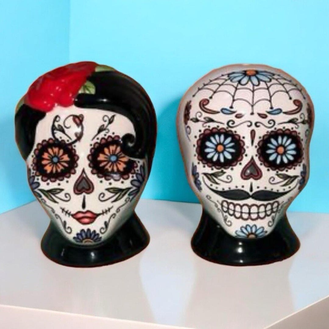 Vintage - New - Day of the Dead Sugar Skulls Stoneware Salt + Pepper ...