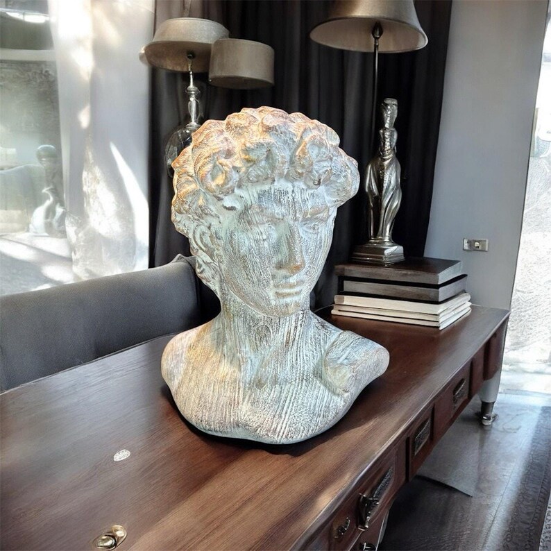Bust of Michelangelo’s David - Distressed Painted Wood Style 10” X 9 ...