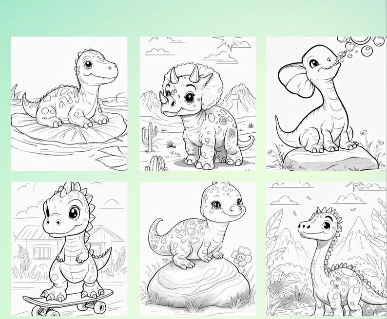 Dinosaur Coloring Pages for Kids Digital Paper, Printable Dinosaur ...