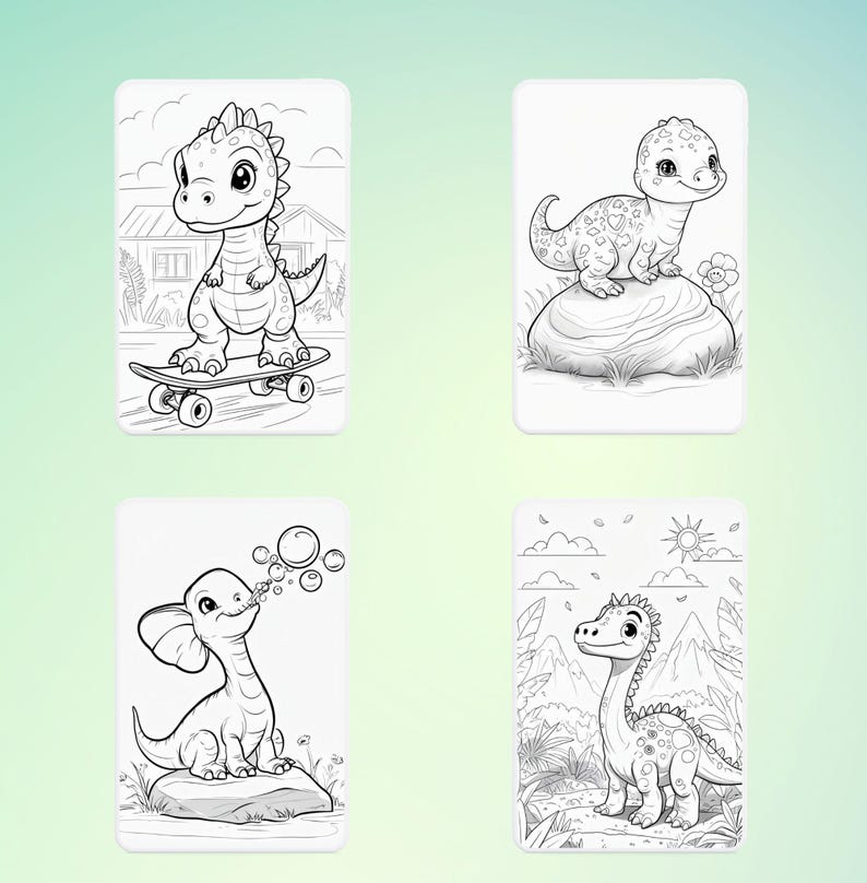 Dinosaur Coloring Pages for Kids Digital Paper, Printable Dinosaur ...