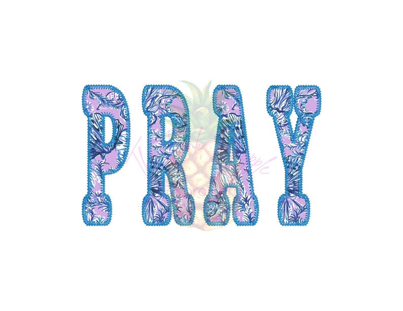 Pray Zig Zag Stitch Embroidery Design | Rounded Type Writer Font ...