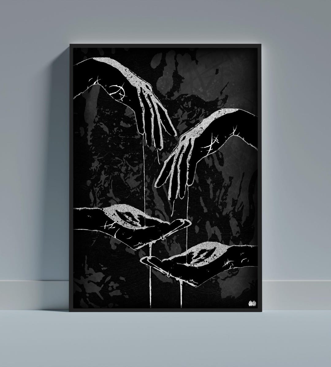 Digital Illustration Hands Black and White, Dark Gothic Printable Wall ...