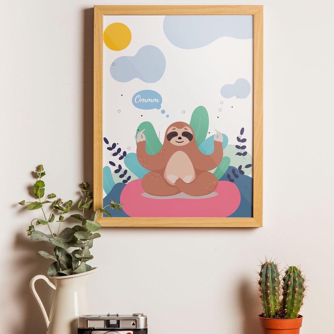 Yoga Sloth Digital Art Print - Cute Yoga Wall Art for Meditation Room ...