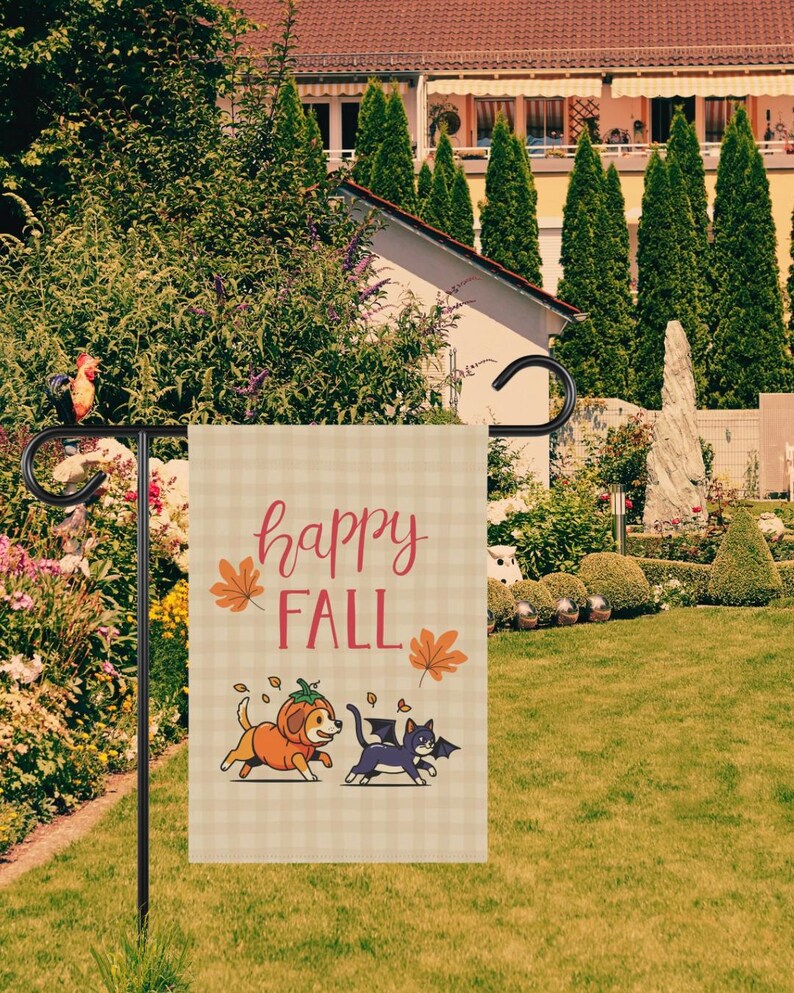 Happy Fall Garden Banner: Pet-themed Autumn Outdoor Decor - Etsy