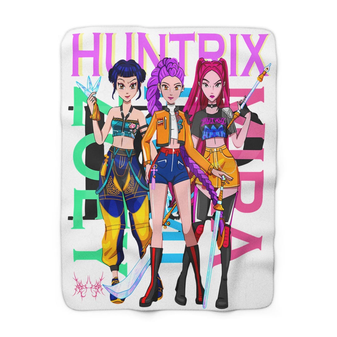 Kpop Huntrix Girl Characters Sherpa Blanket | Anime Pop Band Artwork ...