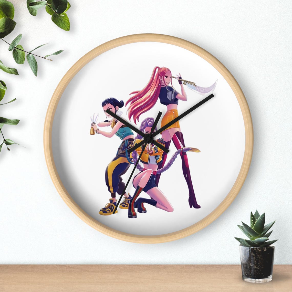 Kpop Hunter Demon Anime Girl Trio Wall Clock | Kawaii Warrior Character ...