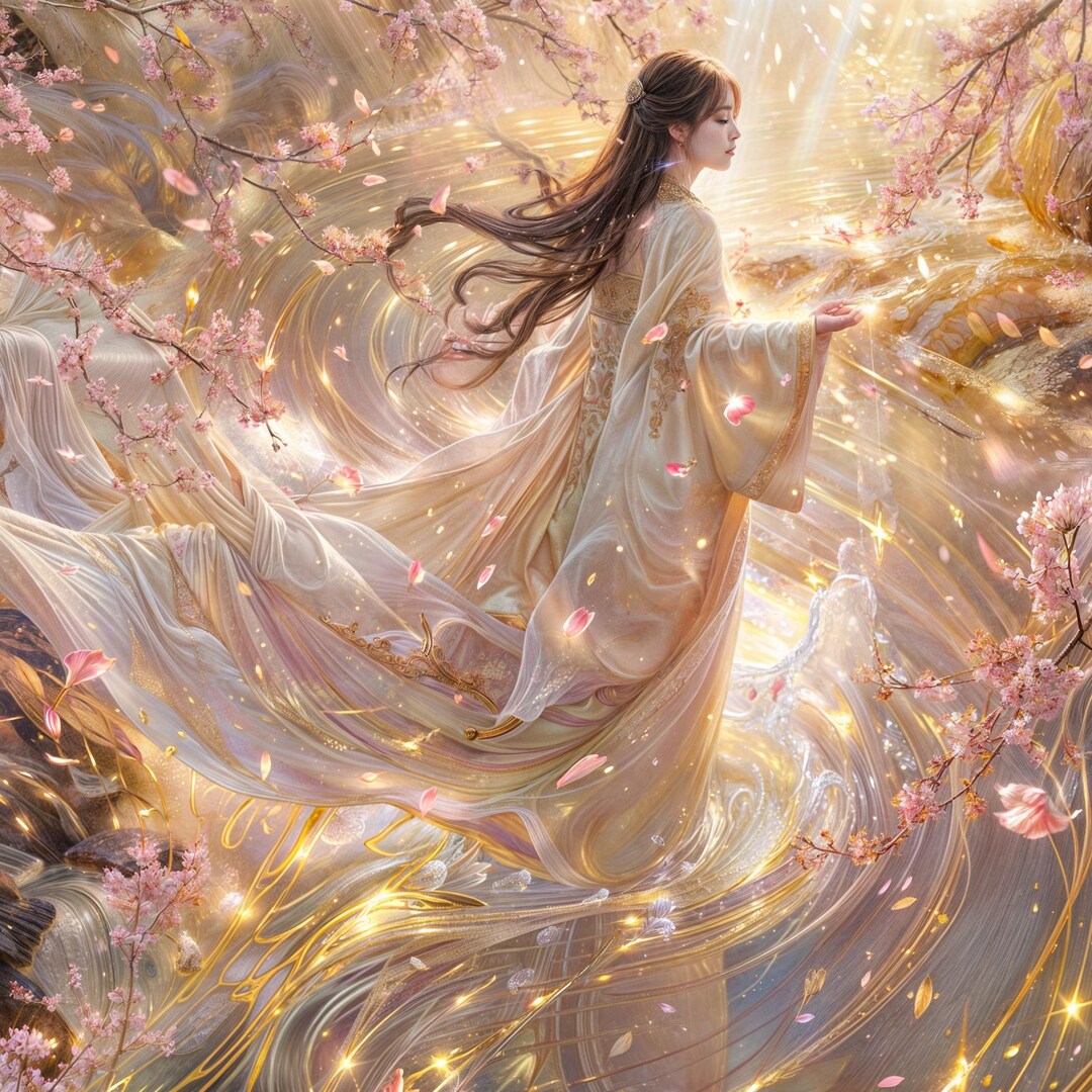 Ethereal Goddess Amidst Cherry Blossoms Fantasy Digital Art Print ...