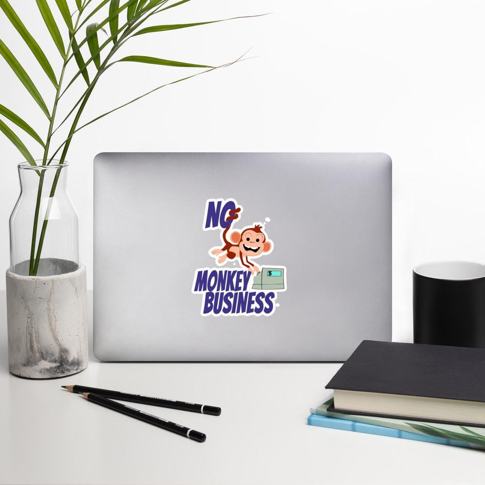 No Monkey Business, Sticker, Funny Monkey & Cash Register Vinyl Decal ...