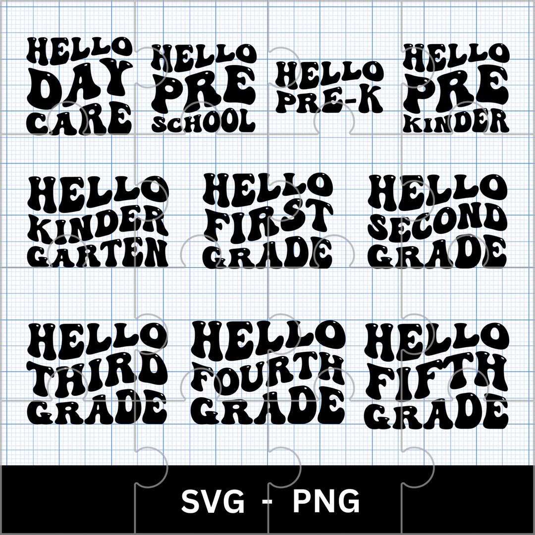 Back to School Hello Grade SVG PNG Bundle Kindergarten to 5th Grade ...