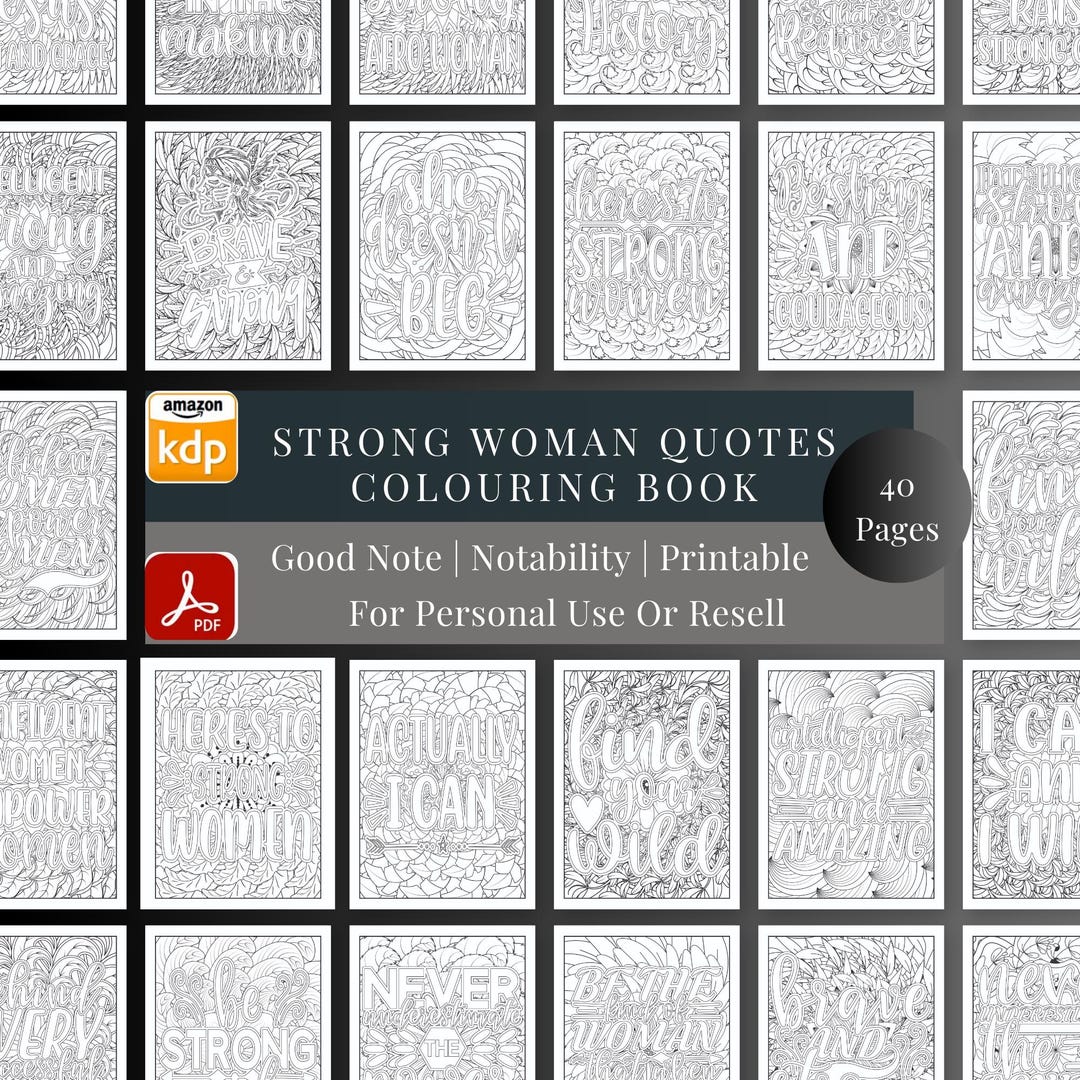 MRR & PLR Strong Woman Quotes Colouring Book With | Women Inspirational ...