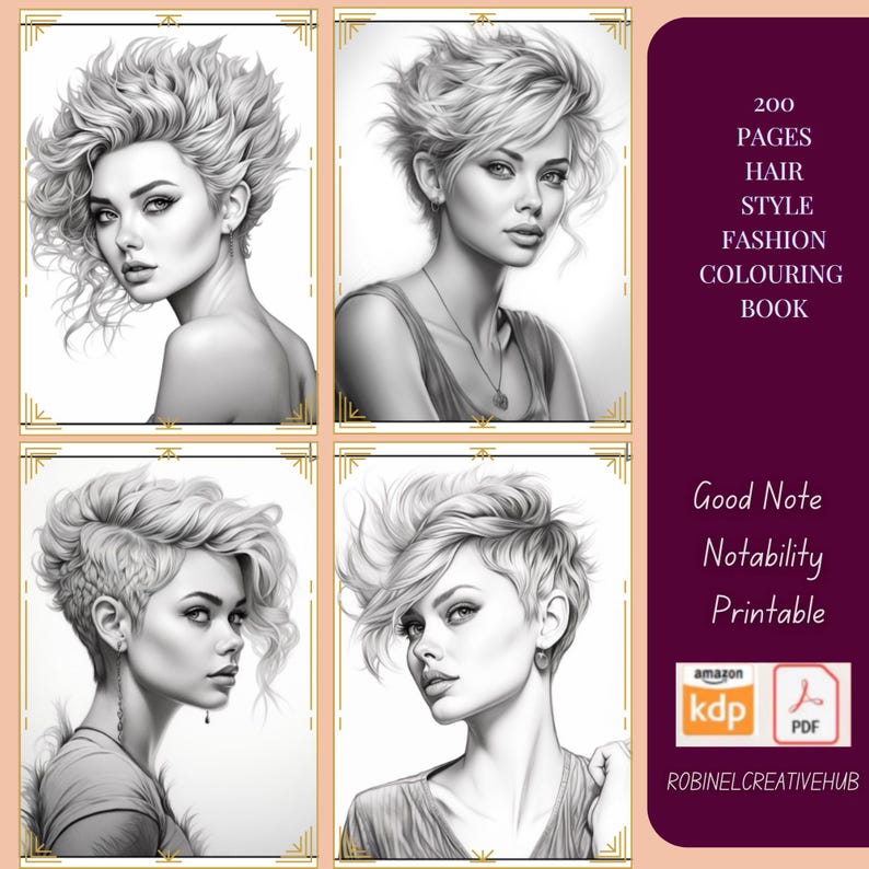 200 Pages Hair Style Fashion Colouring Book I Instant Download I Good ...