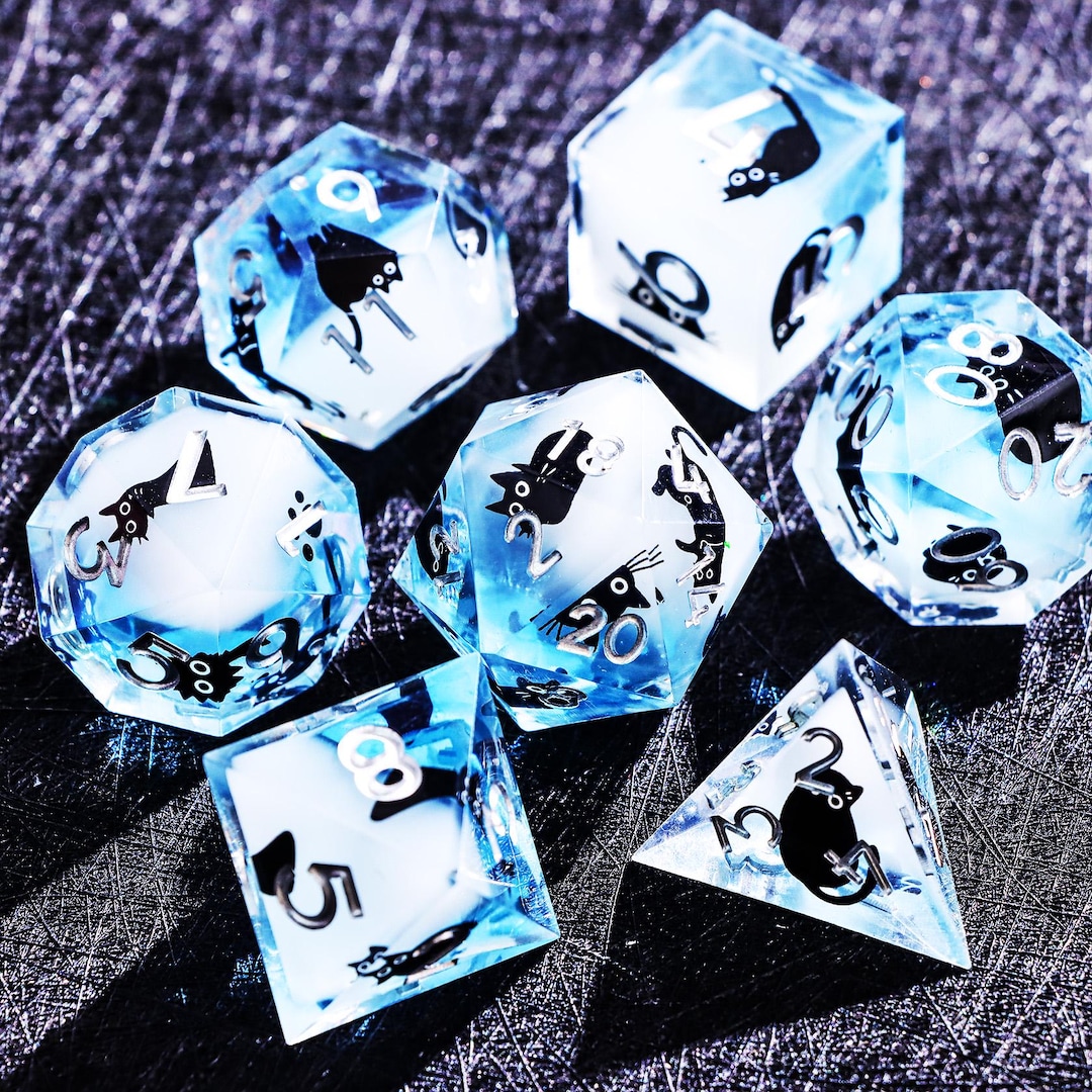 Cute Blue White Cat Dnd Dice Set With Nice Balance, Space Themed ...