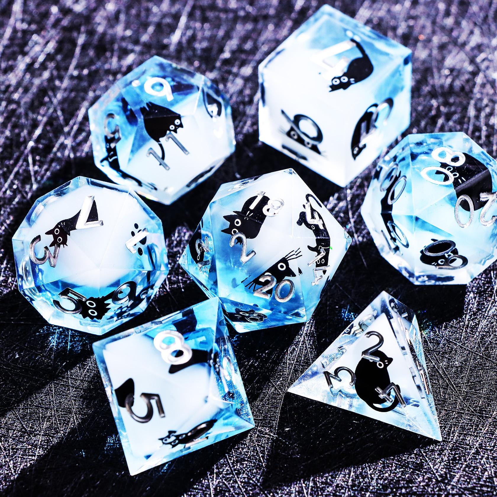 Cute Blue White Cat Dnd Dice Set With Nice Balance, Space Themed ...