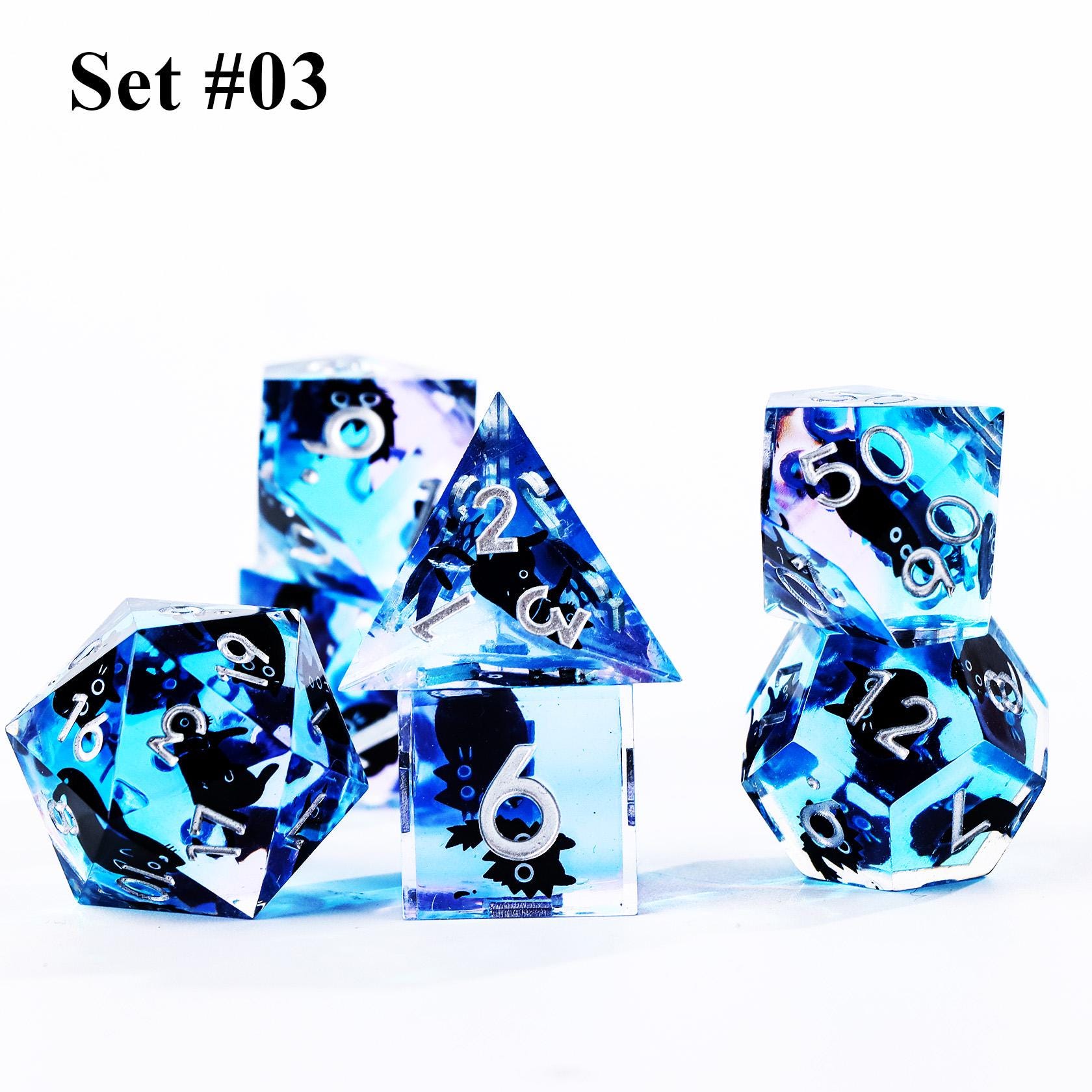 Cute Blue White Cat Dnd Dice Set With Nice Balance, Space Themed ...