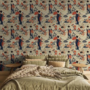 Vintage Japanese-inspired Wallpaper- Asian Themed Wallpaper - Peel and ...
