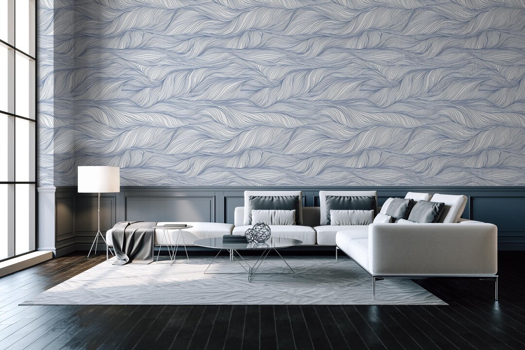 Blue Wave Pattern Wallpaper-modern Abstract and Ocean Inspired Wall ...