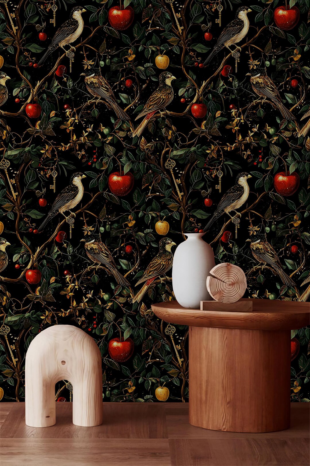 Dark Enchanted Forest and Gothic Botanical Wallpaper-vintage Birds ...