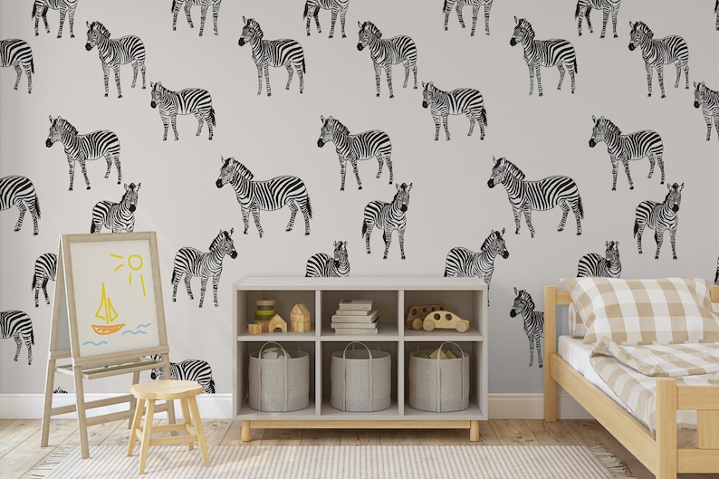 Zebra Print Wallpaper | Black and White Safari, Peel and Stick - Etsy