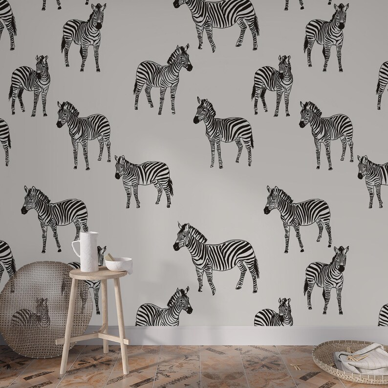 Zebra Print Wallpaper | Black and White Safari, Peel and Stick - Etsy