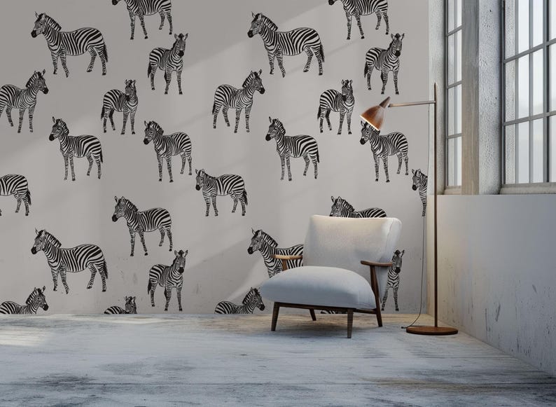 Zebra Print Wallpaper | Black and White Safari, Peel and Stick - Etsy