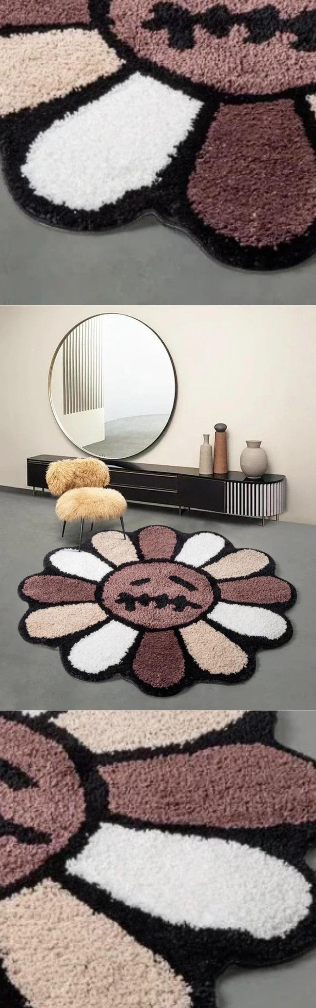Handmade Face Rug,takashi Murakami Rug, Rainbow Flower Rug, Custom Rug ...
